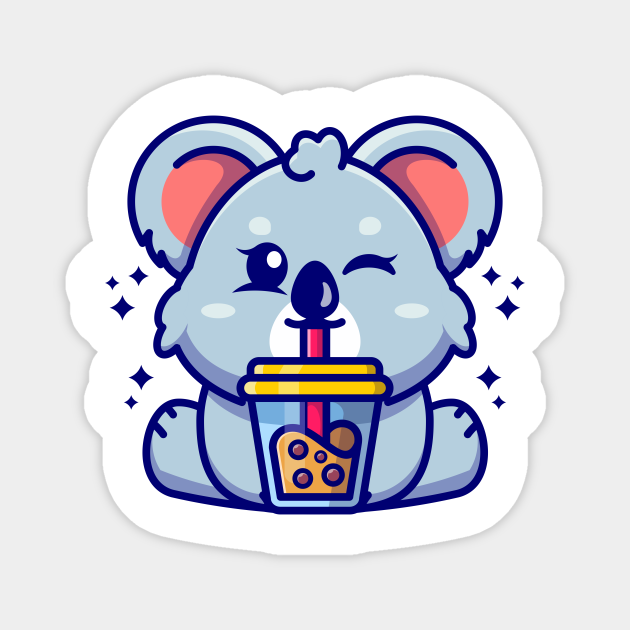 Cute koala drinking boba milk tea cartoon - Cartoon - Magnet | TeePublic