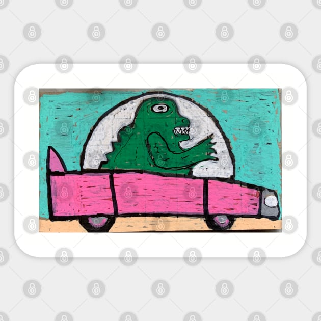 Driving with Godzilla - Godzilla - Sticker | TeePublic