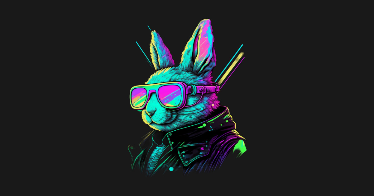 Synthwave/Retrowave neon RABBIT with Glasses - Rabbit - T-Shirt | TeePublic