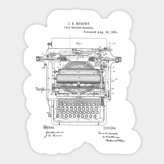 Type Writing Machine Vintage Patent Hand Drawing - Typewriter - Sticker ...
