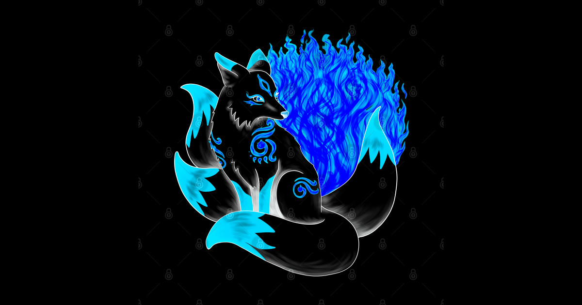 Black and Blue Kitsune - Kitsune Fox - Sticker | TeePublic