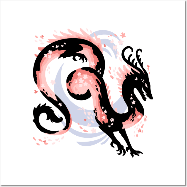 Cherry Blossom Dragon Drawing - Dragon - Posters and Art Prints | TeePublic