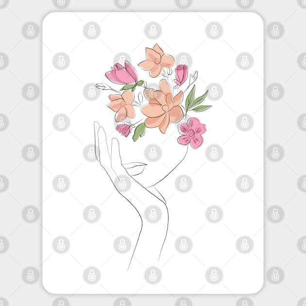 Shy Woman - Girl with Flowers - Minimalistic Line Drawing - Woman Line ...