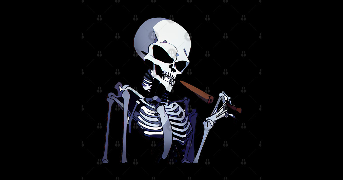 Skeleton Smoking Cigar Sticker - Skeleton Smoker - Posters and Art ...