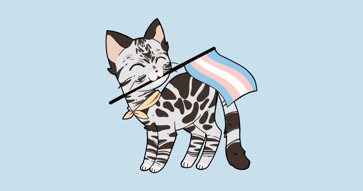 cute chibi tabby american shorthair cat holding transgender pride flag ...