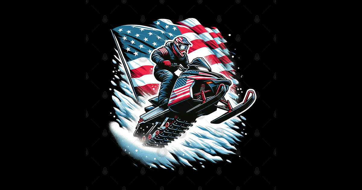 High-Flying Snowmobile Glory American Flag Snow Sports Rider - American ...