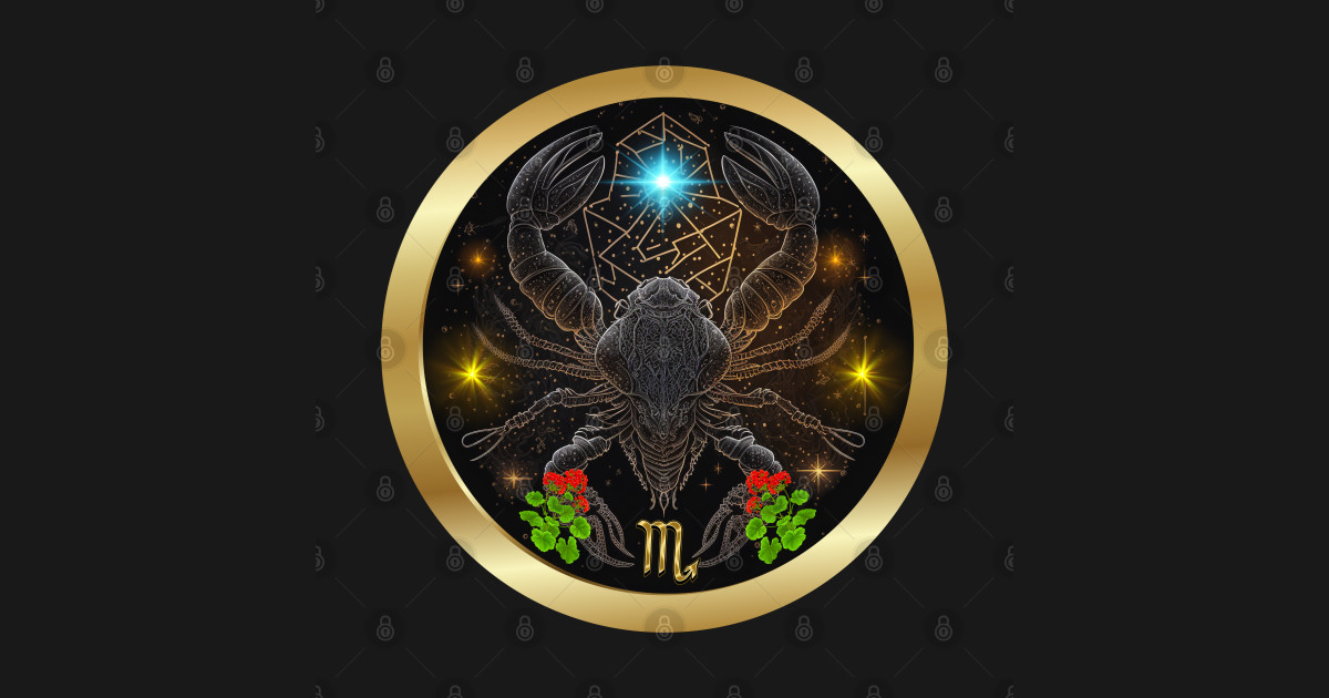Scorpio Scorpian with Symbol, Flowers & Stars - Spacetrap Scorpio - T ...
