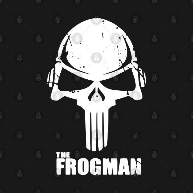 The Frogman (small logo - distressed) - Navy Diver - T-Shirt | TeePublic