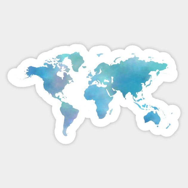 Blue Watercolor World Map - Blue - Sticker | TeePublic