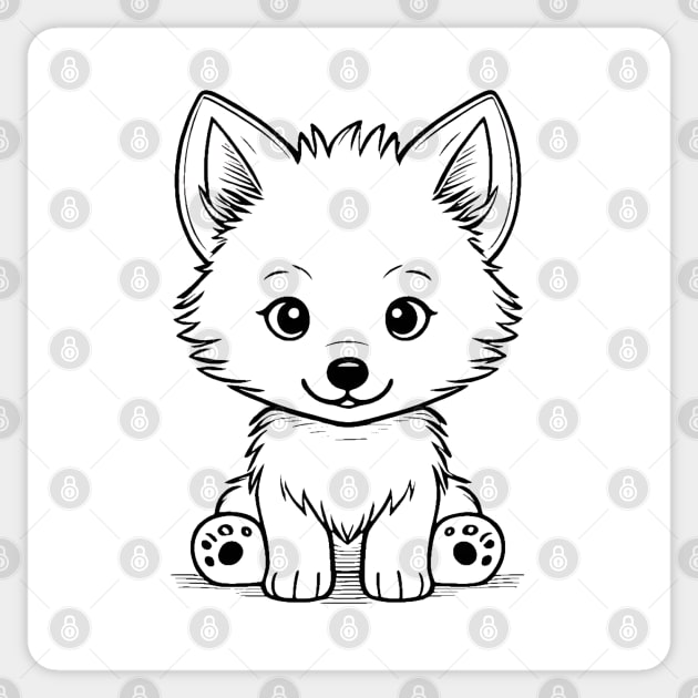 Cute Baby Wolf Line Drawing - Wolf - Sticker | TeePublic