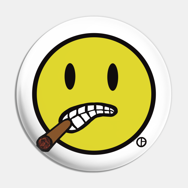 Bud The Cigar Chomping Smiley Face - Smiley Face - Pin | TeePublic