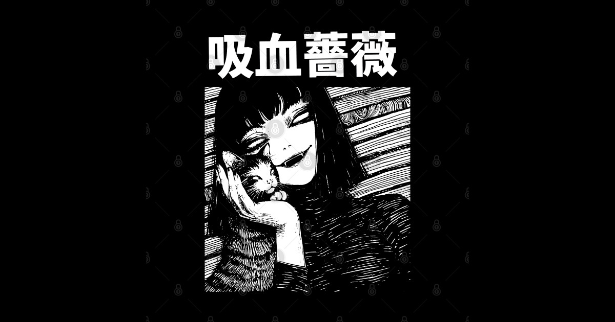 Anime Goth Girl Horror Manga Japanese Streetwear Black and White - Goth ...