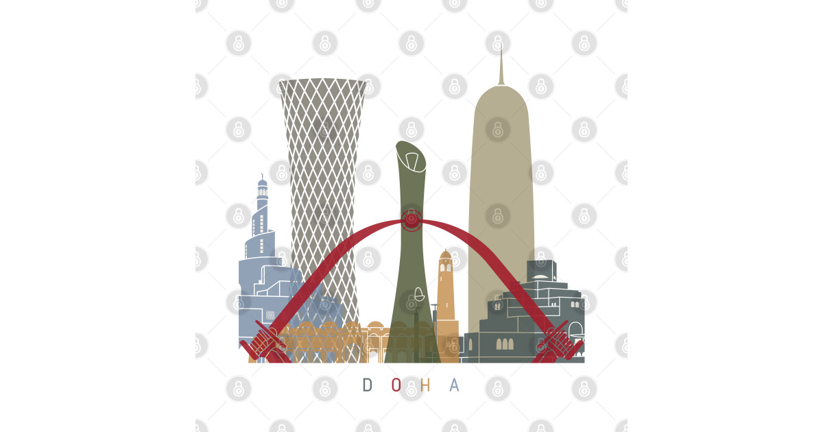 Doha skyline poster - Skyline - T-Shirt | TeePublic