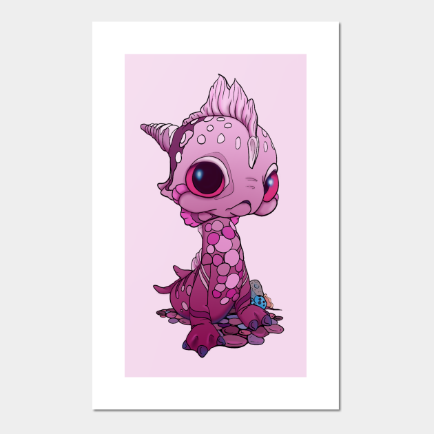 Wee Pink Baby Sea Monster - Baby Dragon Artwork - Posters and Art ...
