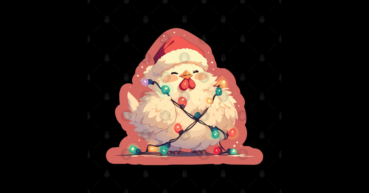 Cute fluffy chicken tangled in Christmas lights - Chicken - Sticker ...