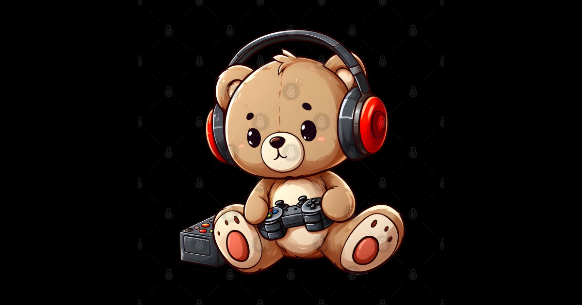 Cute Bear Gamer Kawaii - Cute Bear Gamer - Sticker | TeePublic
