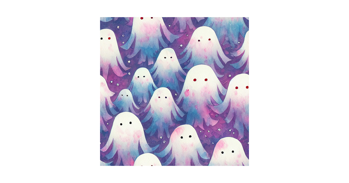 Watercolor kawaii ghosts pattern - Ghost - T-Shirt | TeePublic