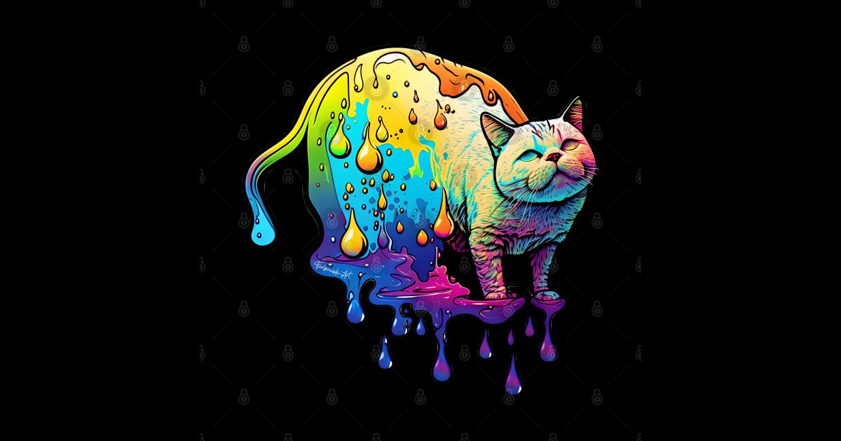 Colorful melting Cat design #1 - Cat Sticker - Sticker | TeePublic
