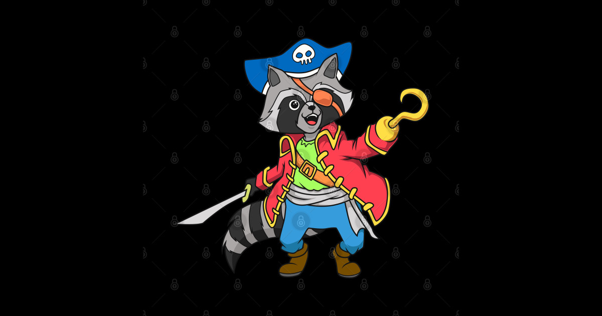 Captain Raccoon - Pirate Raccoon - Raccoon Cartoon - T-Shirt | TeePublic