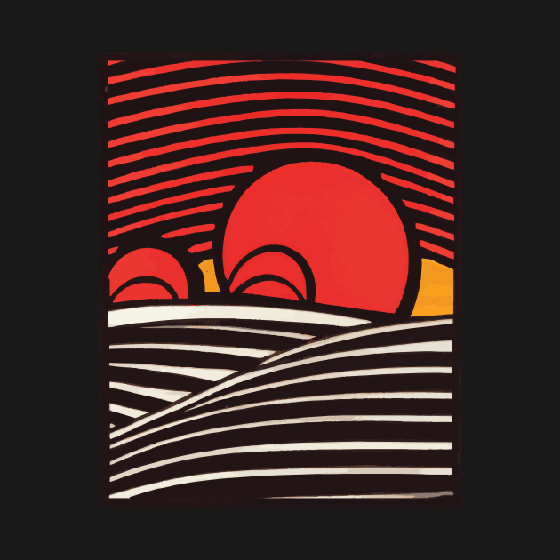 Sunset Linocut - Sun - T-Shirt | TeePublic