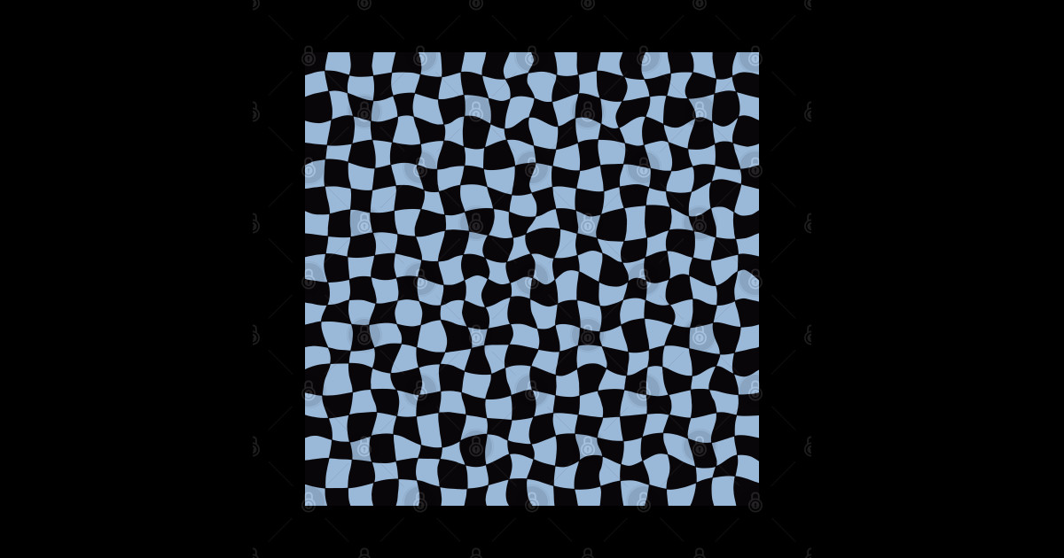 Warped Checkerboard, Black and Light Blue - Checkerboard - Sticker ...
