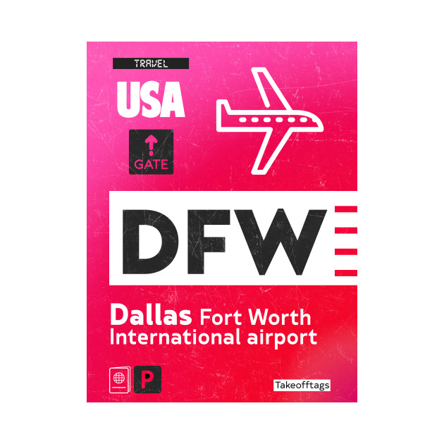 DFW airport code RED - Airport Tag - T-Shirt | TeePublic