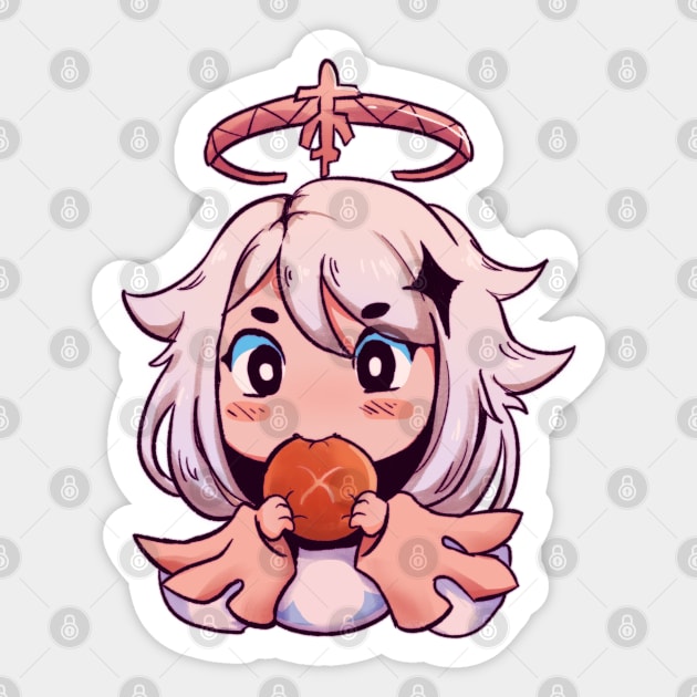 Paimon eating a bun bun - Paimon Genshin Impact - Sticker | TeePublic
