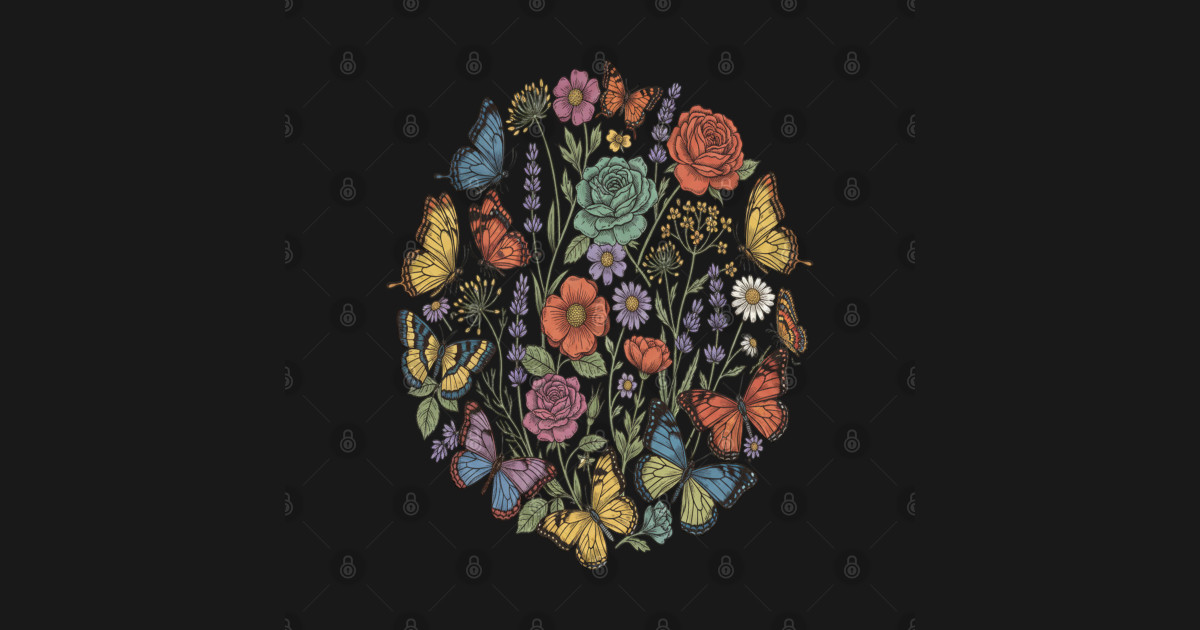 Vintage Botanical Butterfly Garden Meadow - Butterfly Art - T-Shirt ...