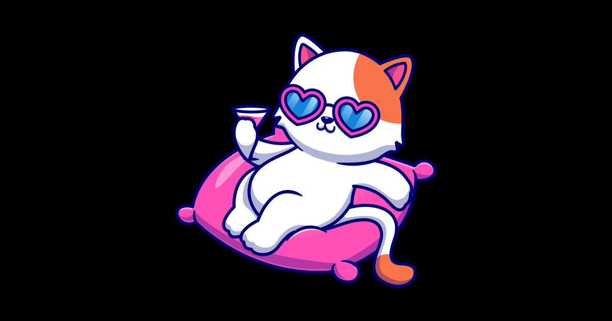 Cute Cat Chill On Pillow With Juice Cartoon - Cute Cat Chill On Pillow ...