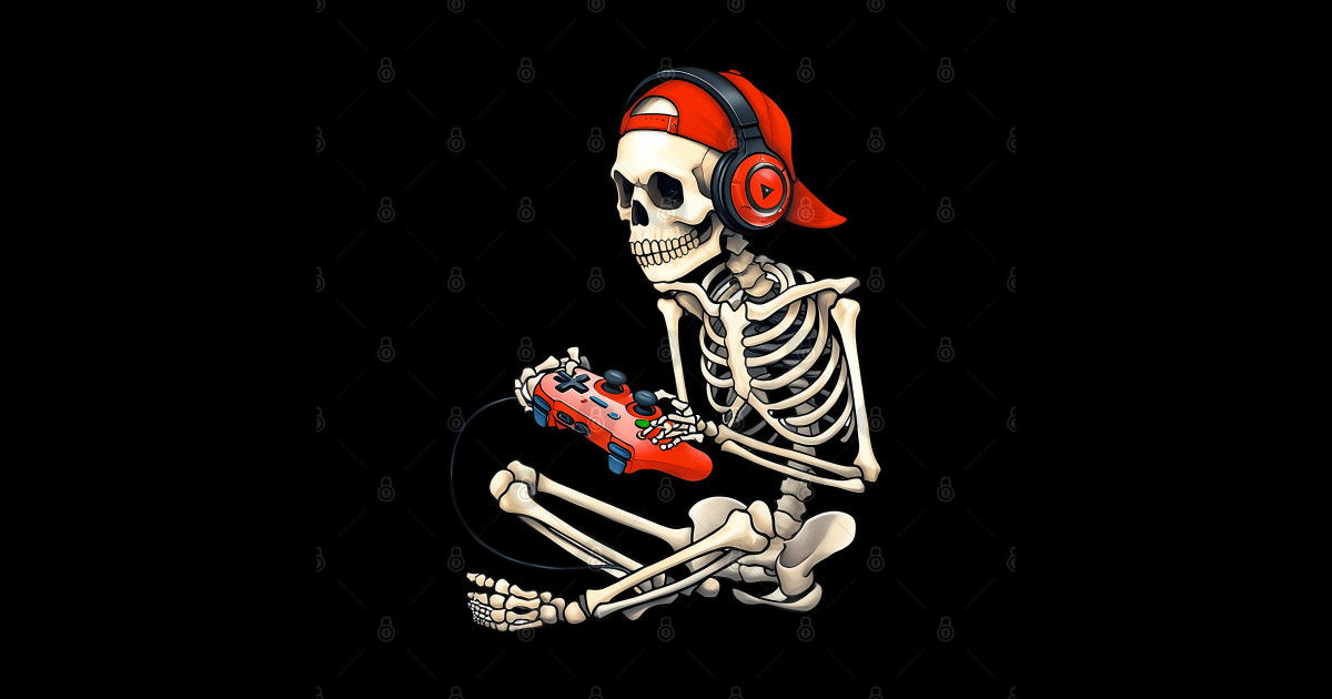 Skeleton Gamer With Headphones Playing Video Games - Skeleton Gamer ...