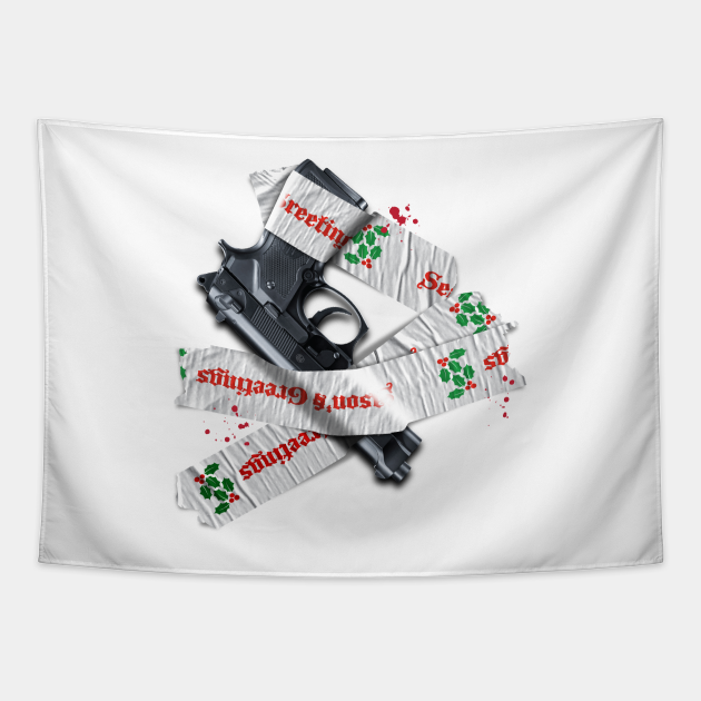 Die Hard – Gift Wrapped Gun - Die Hard - Tapestry | TeePublic