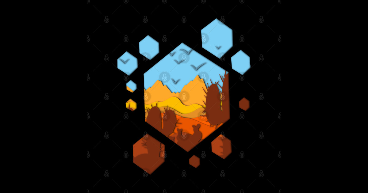 Desert with Cactus Cut Paper Landscape - Landscape - Sticker | TeePublic