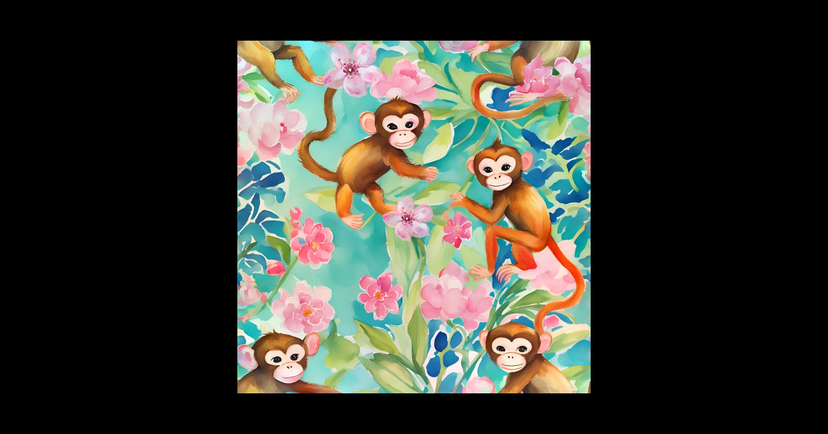 Preppy monkeys playing in the jungle, watercolor - Preppy Art - Sticker ...