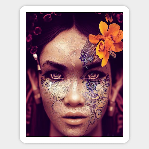 Goddess with intricate designs on face - Goddess - Sticker | TeePublic