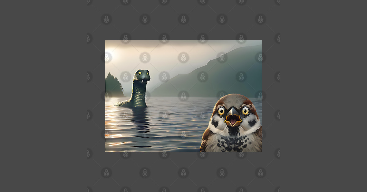 Surprised Sparrow Selfie with Loch Ness Monster Nessie funny design ...