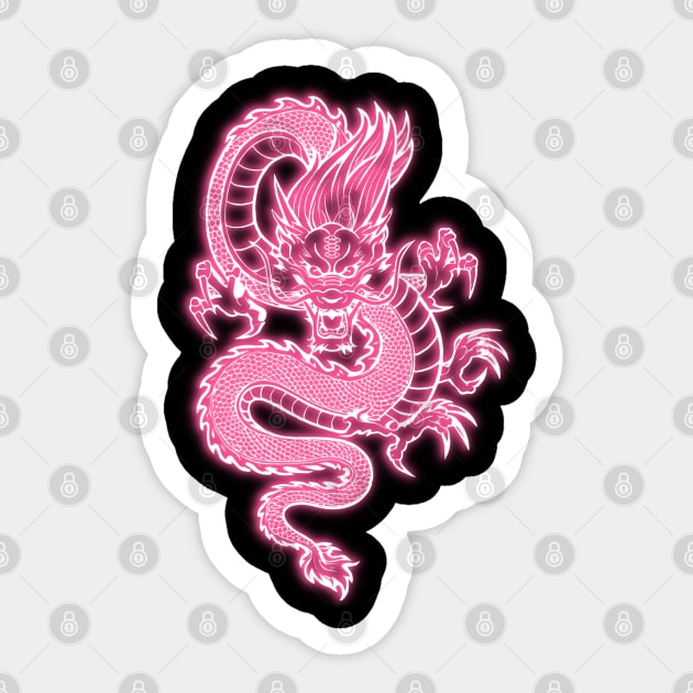 Light Pink Neon Glow Traditional Chinese Dragon - Dragon - Sticker ...