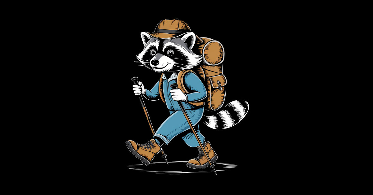 Hiking Raccoon Funny - Hiking - Sticker | TeePublic
