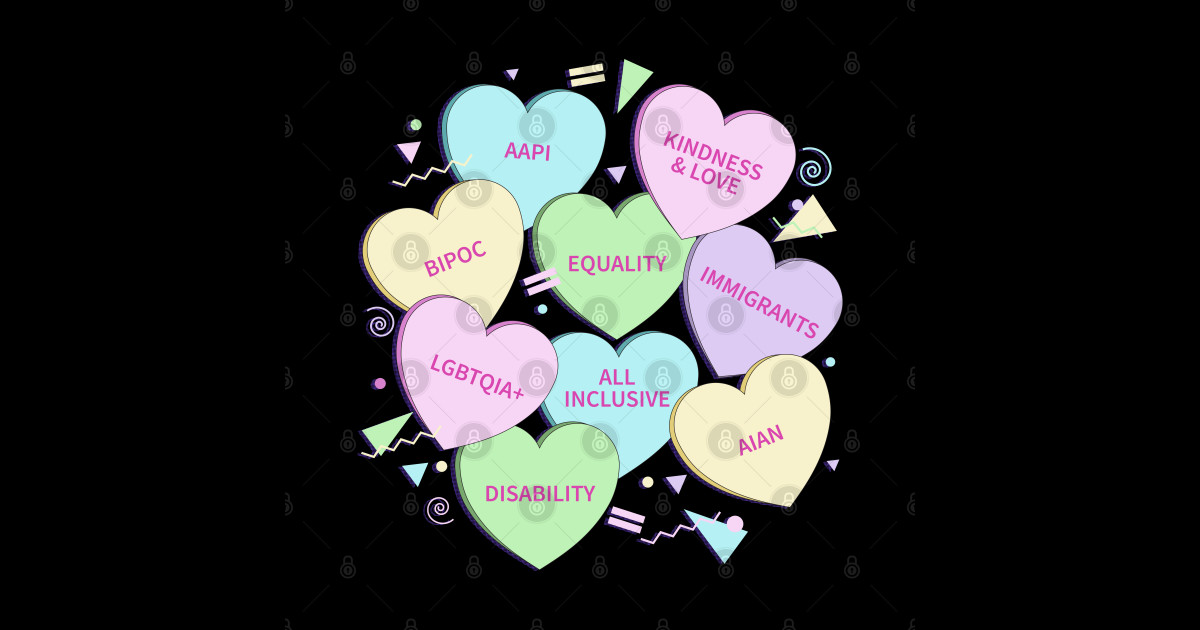 80s Inclusion Valentine's Hearts - Valentines Day - Sticker | TeePublic