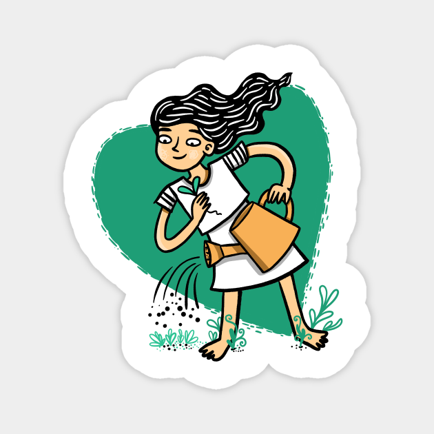 Green Love Gardening Girl With A Watering Can Cheekyfoxart Magnet Teepublic