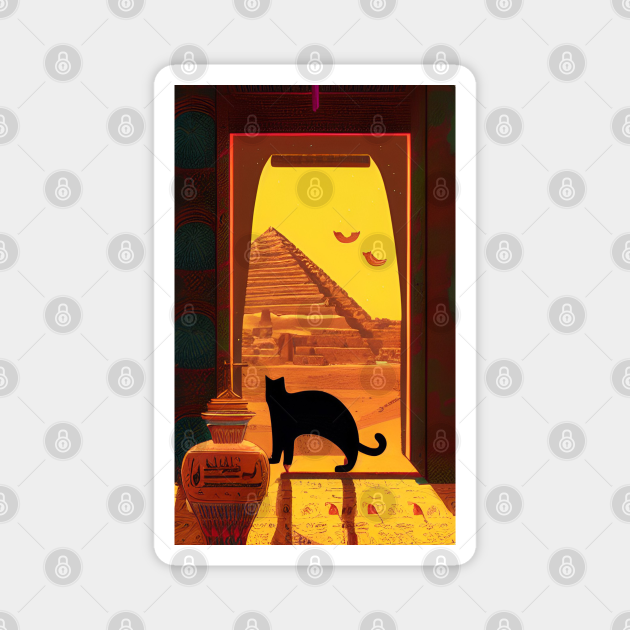 Cat In Egypt Pyramids Comic Artwork Style - Cat - Magnet | TeePublic