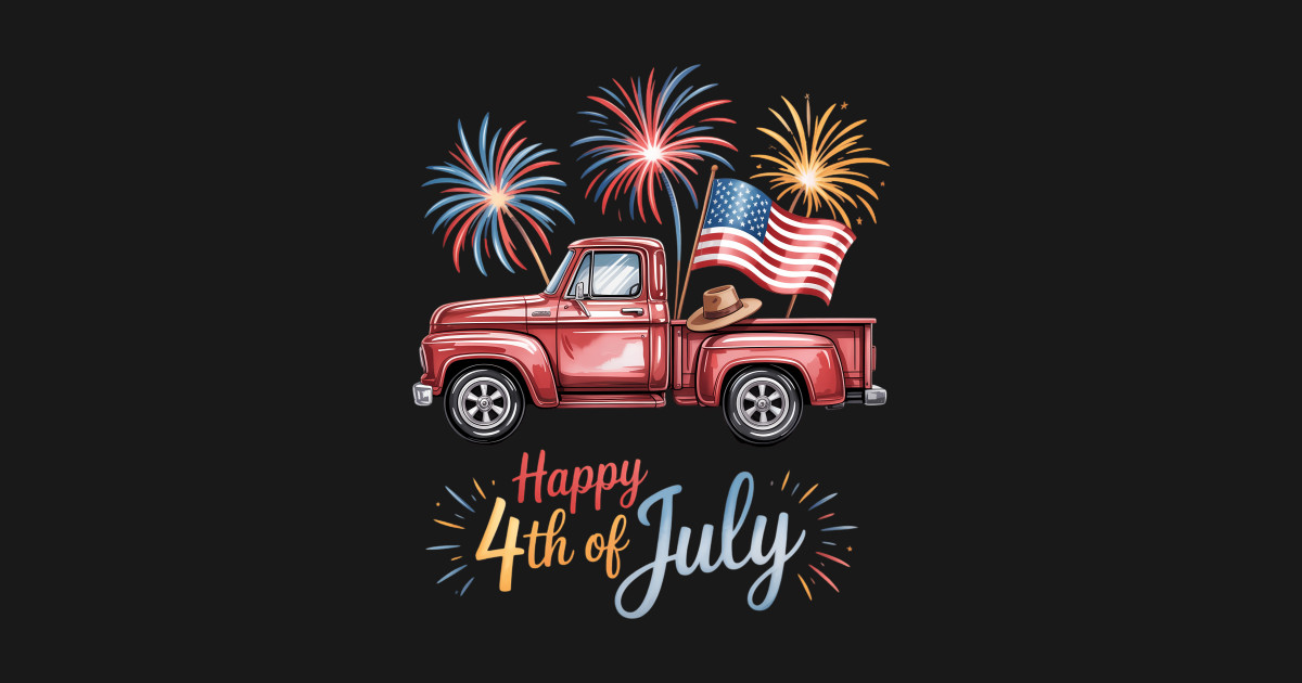 Happy 4th Of July Truck American Flag Firework Patriotic USA - Truck ...