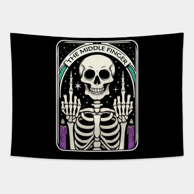 Skeleton Middle Finger Card - Skeleton - Tapestry | TeePublic