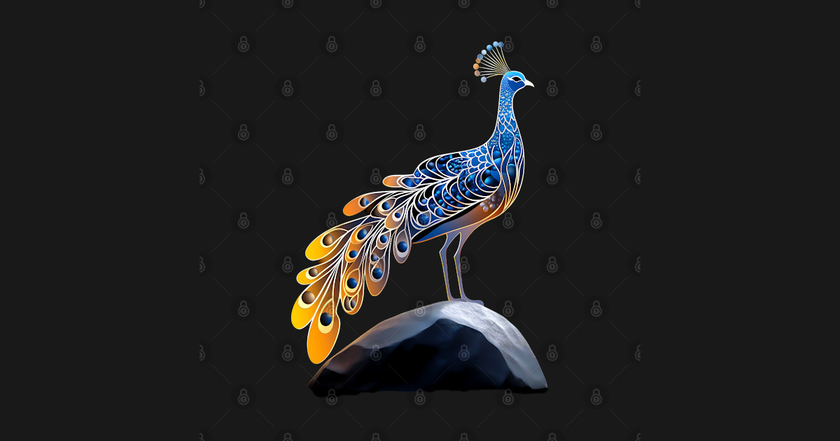 A colorful and vibrant peacock design, tail elegantly trailing down ...