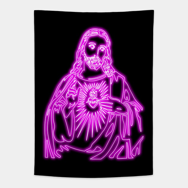 Sacred Heart Of Jesus Christ Pink Neon Sacred Heart Tapestry