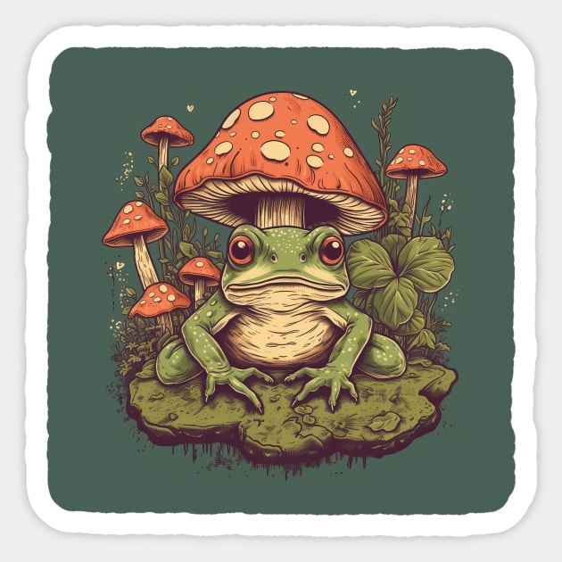 Cute frog with mushrooms - Frog - Sticker | TeePublic