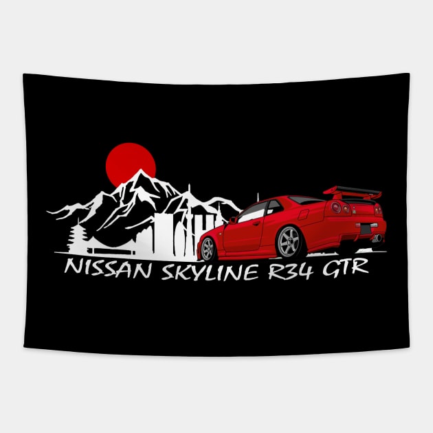 Nissan Skyline GTR R34, JDM Car - Nissan Skyline Gtr R34 - Tapestry ...