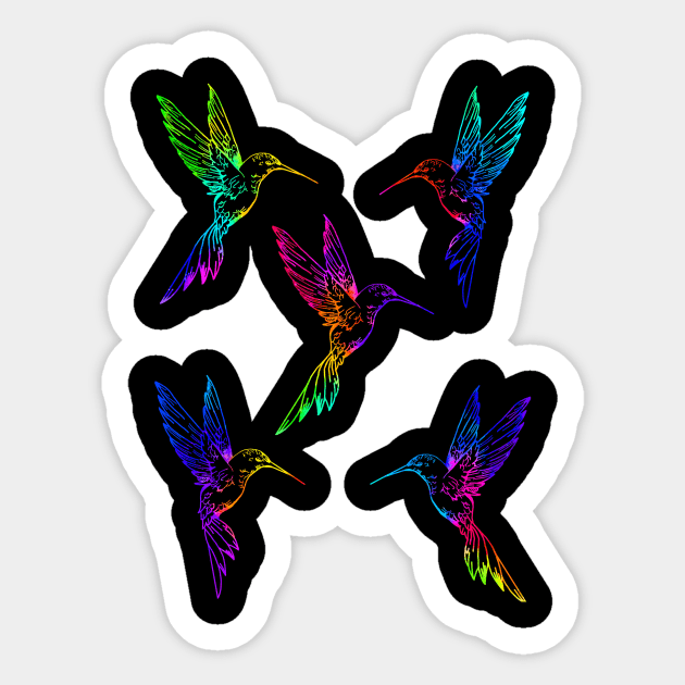 Neon Rainbow Hummingbirds - Hummingbirds - Sticker | TeePublic
