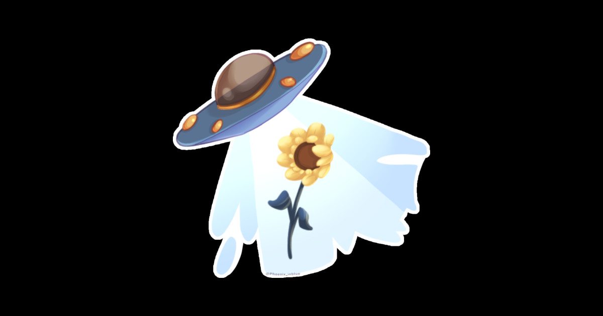 Alien UFO Carrying Sunflower - Alien - Sticker | TeePublic