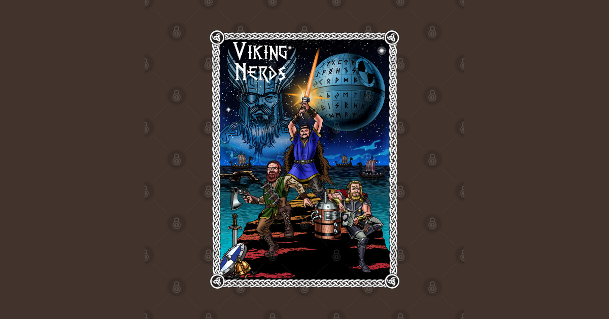 Viking Nerd Wars (with border) - Viking Nerds - T-Shirt | TeePublic