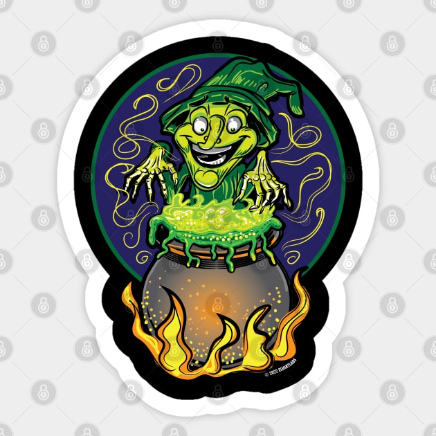 Witch at Cauldron - Witch Cauldron - Sticker | TeePublic